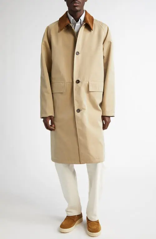 Drake'S Reversible Corduroy Collar Mac Jacket In Beige/ Check - 64